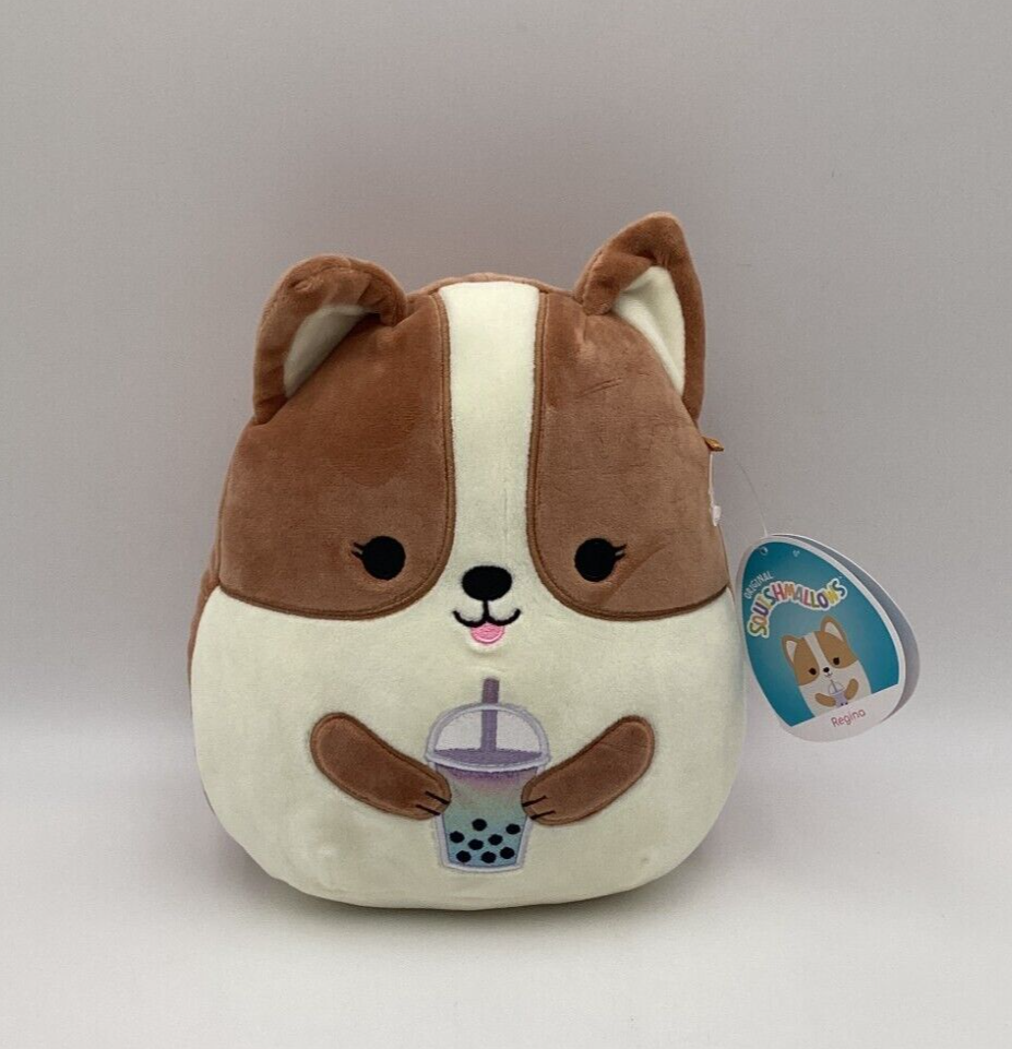 8" Regina The Corgi Holding Boba Tea Squishmallow